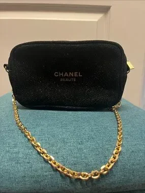 CHANEL | Bags | Chanel Black Velvet Mini Crossbody With Gold Chain ...